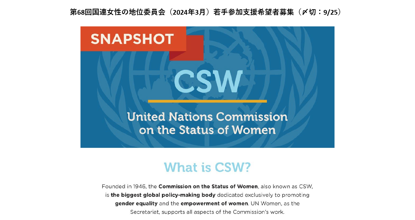 2023年度国連女性の地位委員会（CSW68）若手参加支援希望者募集 – 一般社団法人 大学女性協会